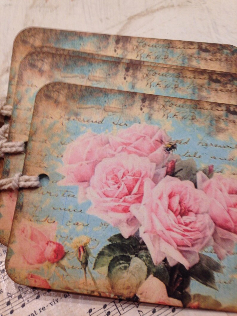 Gift Tags Pink French Country Floral Tags Pink Shabby Roses - Etsy