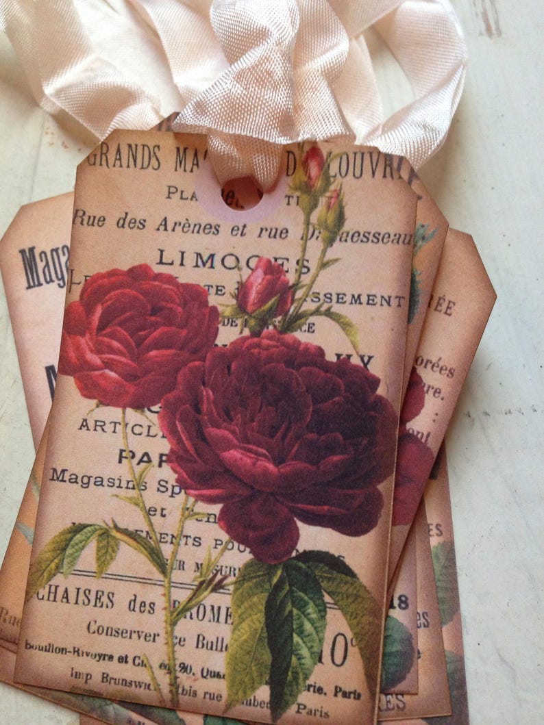 Gift Tags French Rose Advertisement Tags French Style Vintage | Etsy