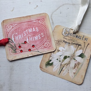 Christmas Holiday Gift Tags Sheet Music Poinsettia Holiday Greens Gift ...