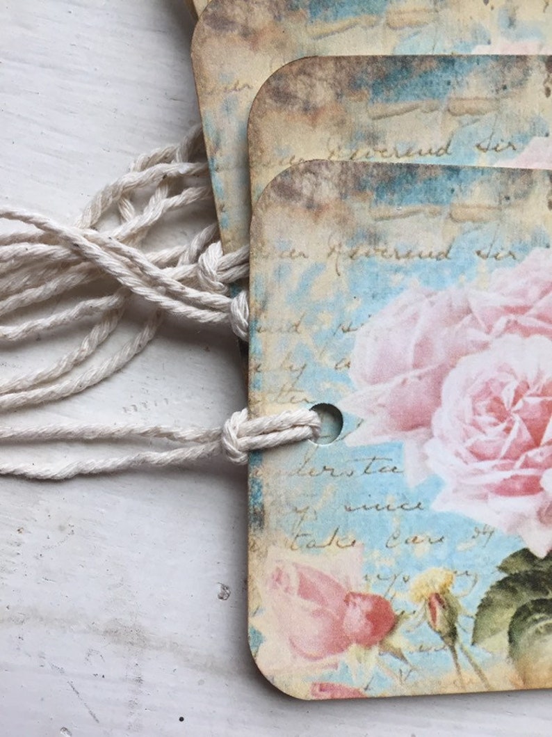 Gift Tags Pink French Country Floral Tags Pink Shabby Roses | Etsy