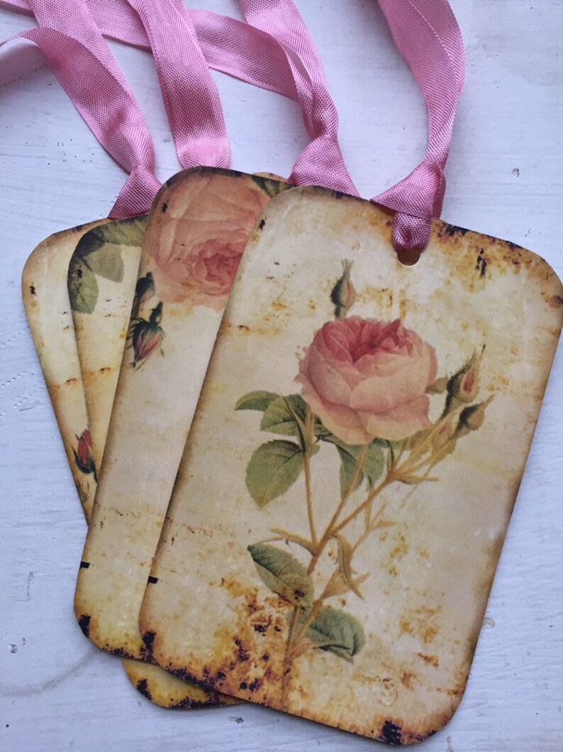 Vintage French Rose Gift Tags: Handmade Wedding Favor Tags, Set of 4 - Etsy