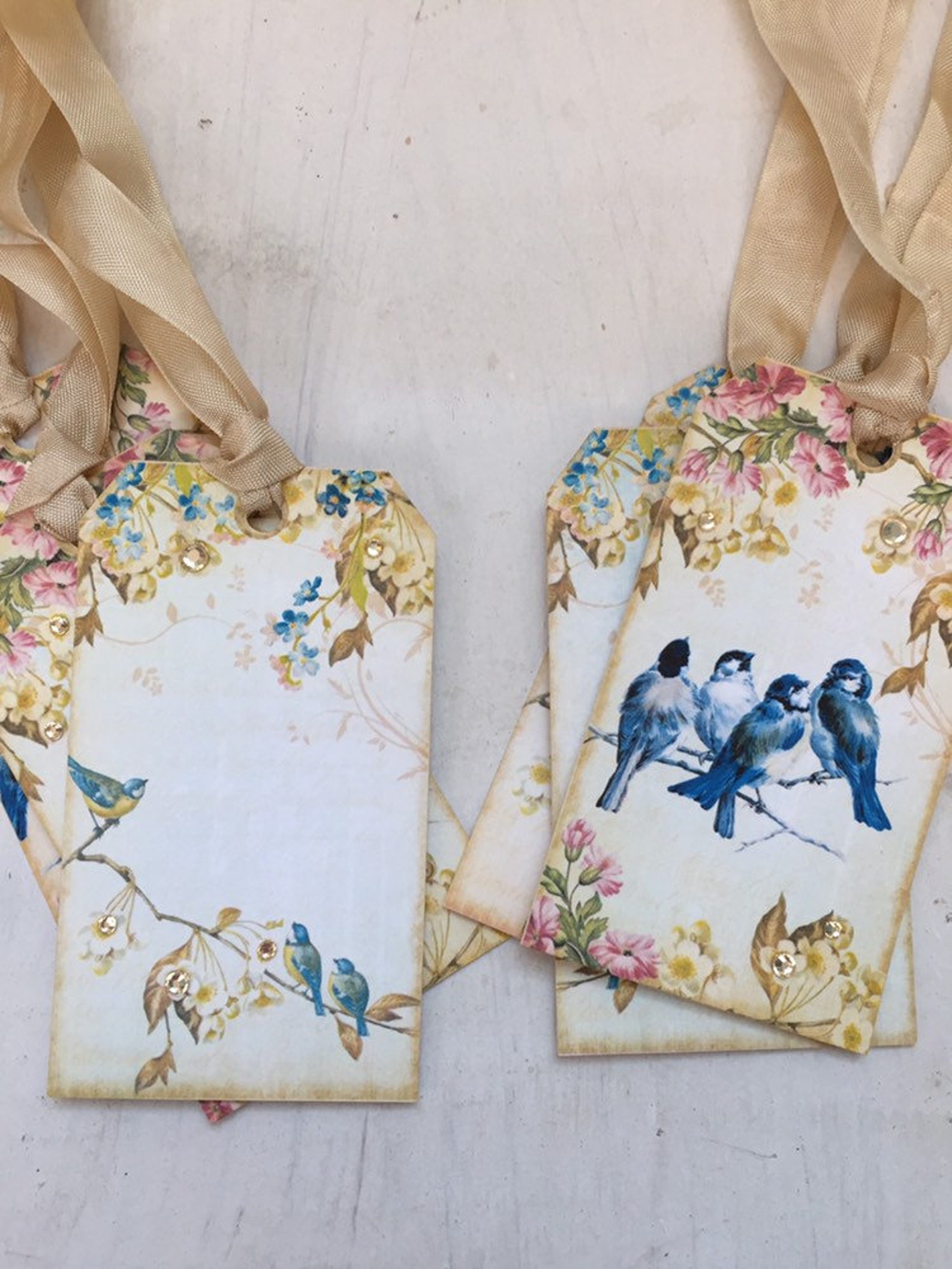 Gift Tags Blue Birds on a Branch and Shabby Floral Hang Tags - Etsy