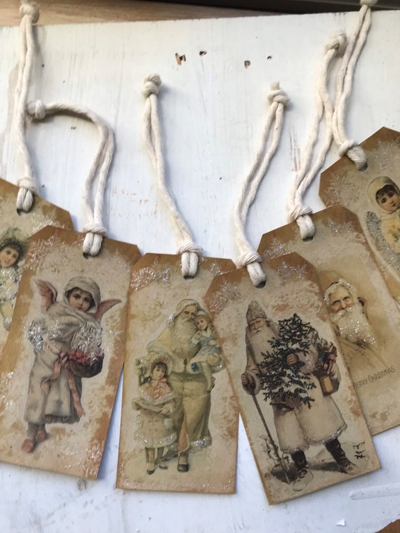 Gift Tags Assorted Vintage Primitive Christmas Tags Santa - Etsy