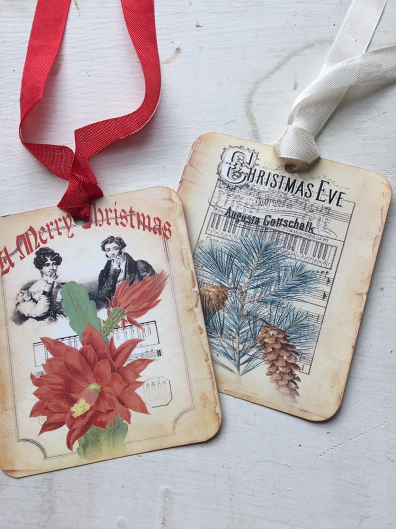 Christmas Holiday Gift Tags Sheet Music Poinsettia Holiday - Etsy