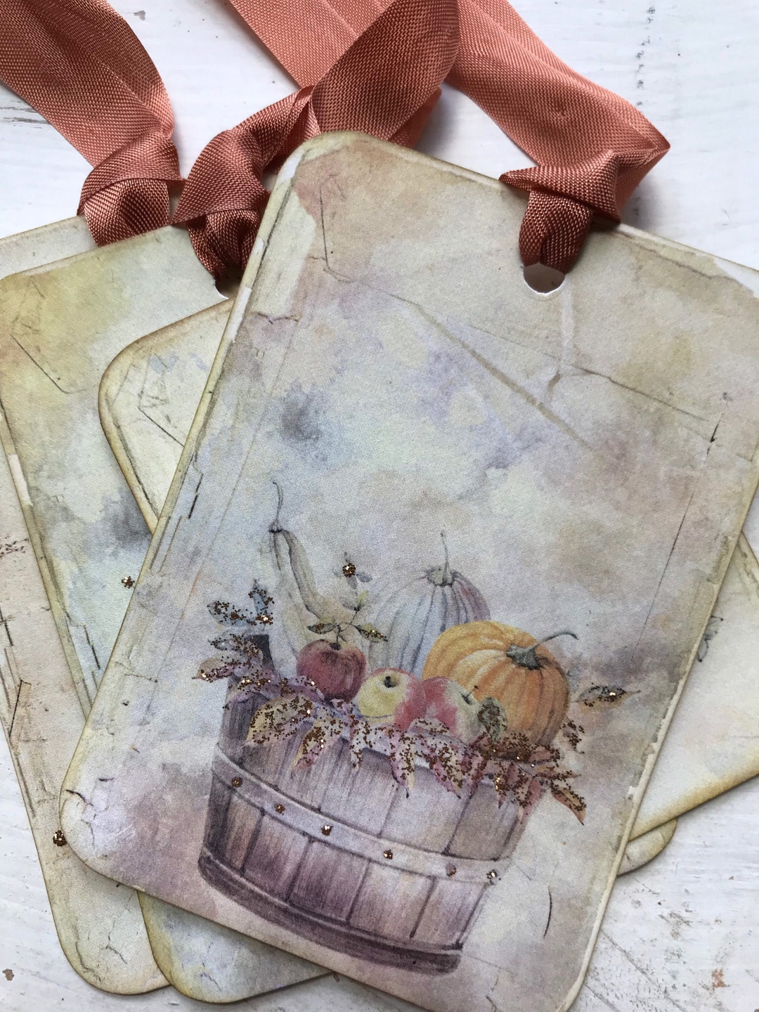 Fall Pumpkin Gift Tags, Vintage Style, Handmade Set of 4 - Etsy