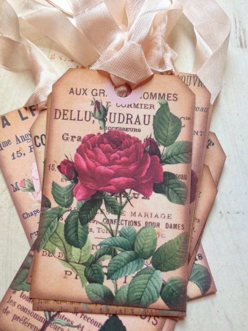 Gift Tags French Rose Advertisement Tags French Style Vintage | Etsy