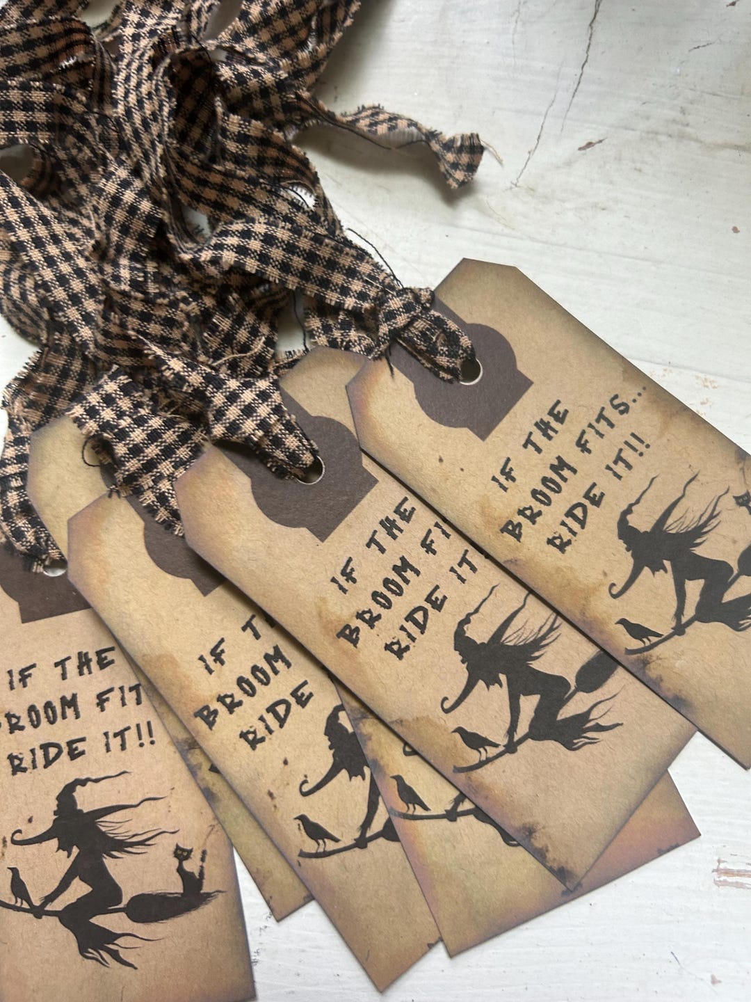 Halloween Gift Tags Primitive Witches Broom Ride It Set of 6 - Etsy