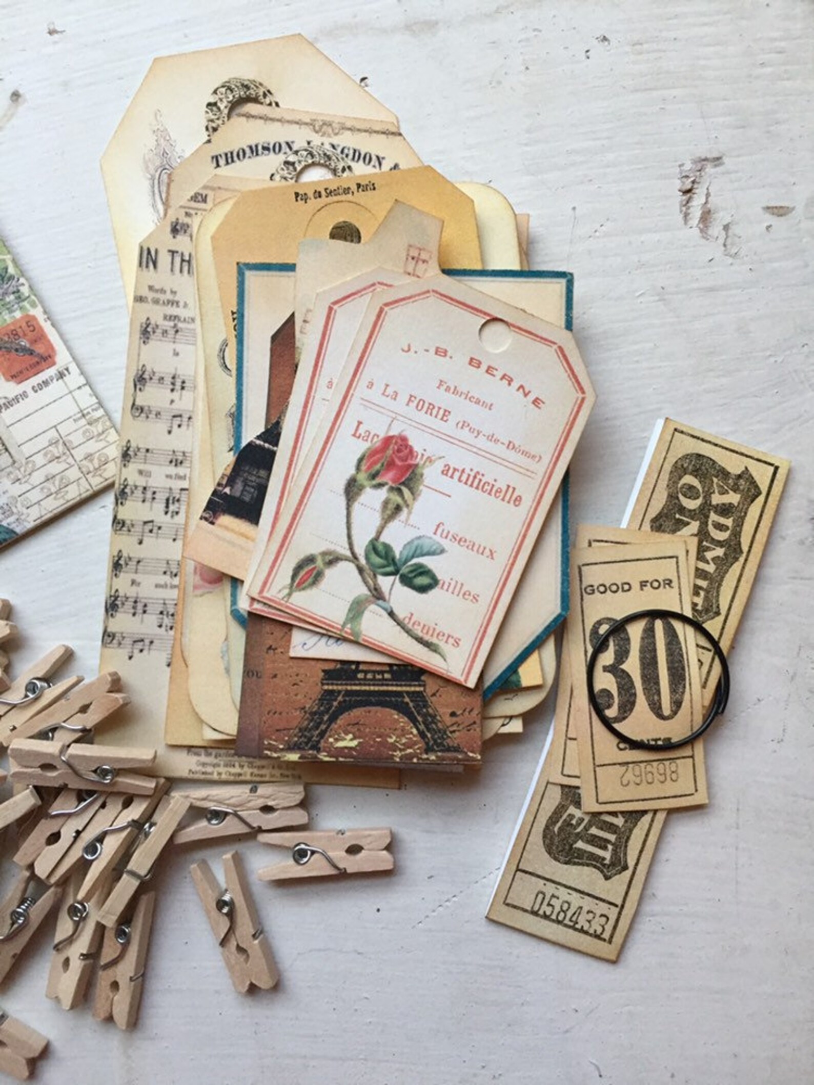 Antique Paper Ephemera Pack 15 Piece Card Stock Handmade | Etsy