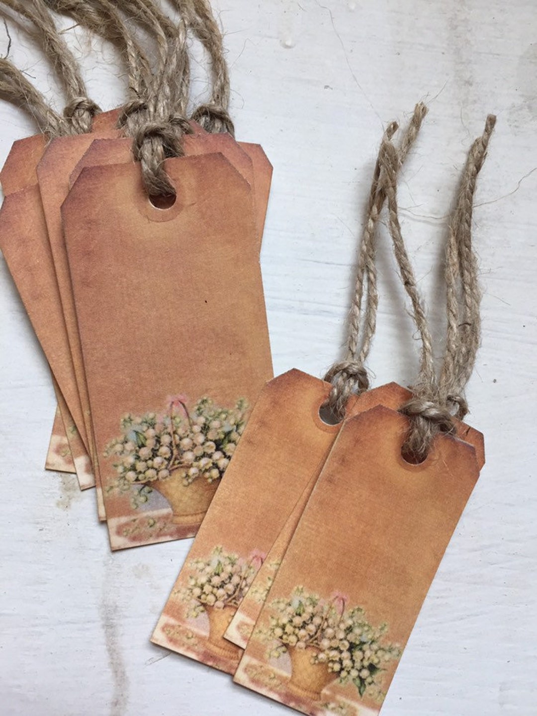 Lily of the Valley Gift Tags, Rustic Wedding Favors, Jute Ties (set of ...