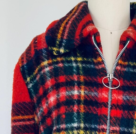 70s Red Plaid Wool Coat Made in Ireland - Gem
