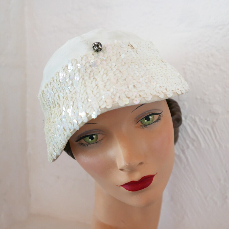 Vintage White Cloche Sequin Hat - Etsy