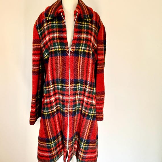 70s Red Plaid Wool Coat Made in Ireland - Gem