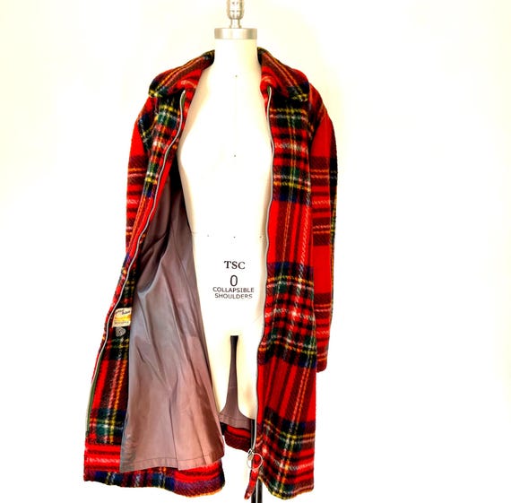 70s Red Plaid Wool Coat Made in Ireland - Gem