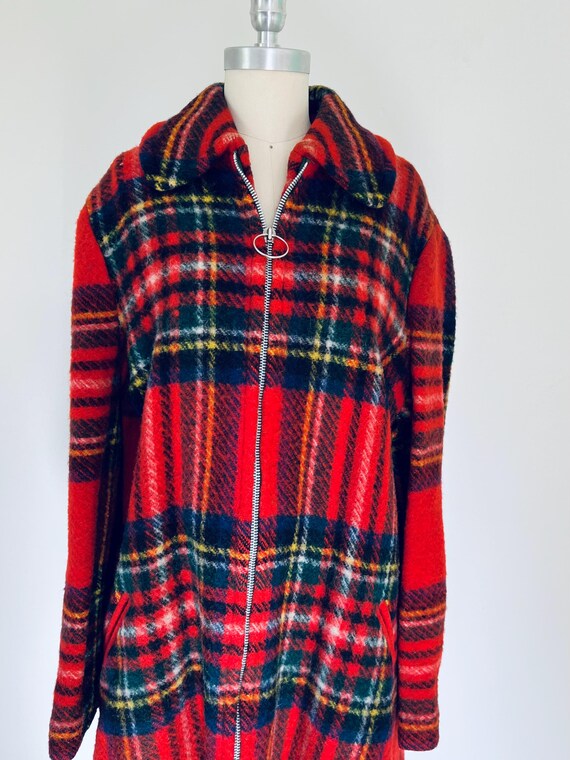 70s Red Plaid Wool Coat Made in Ireland - Gem