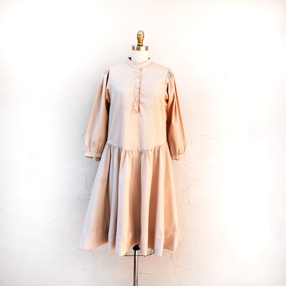 1970s Plain Simple Beige Dress - Gem