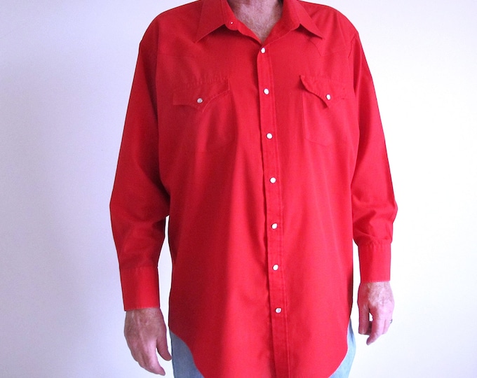 Red Cowboy Shirt, Vintage Men's Western Shirt, Size Tall Ranch Shirt ...