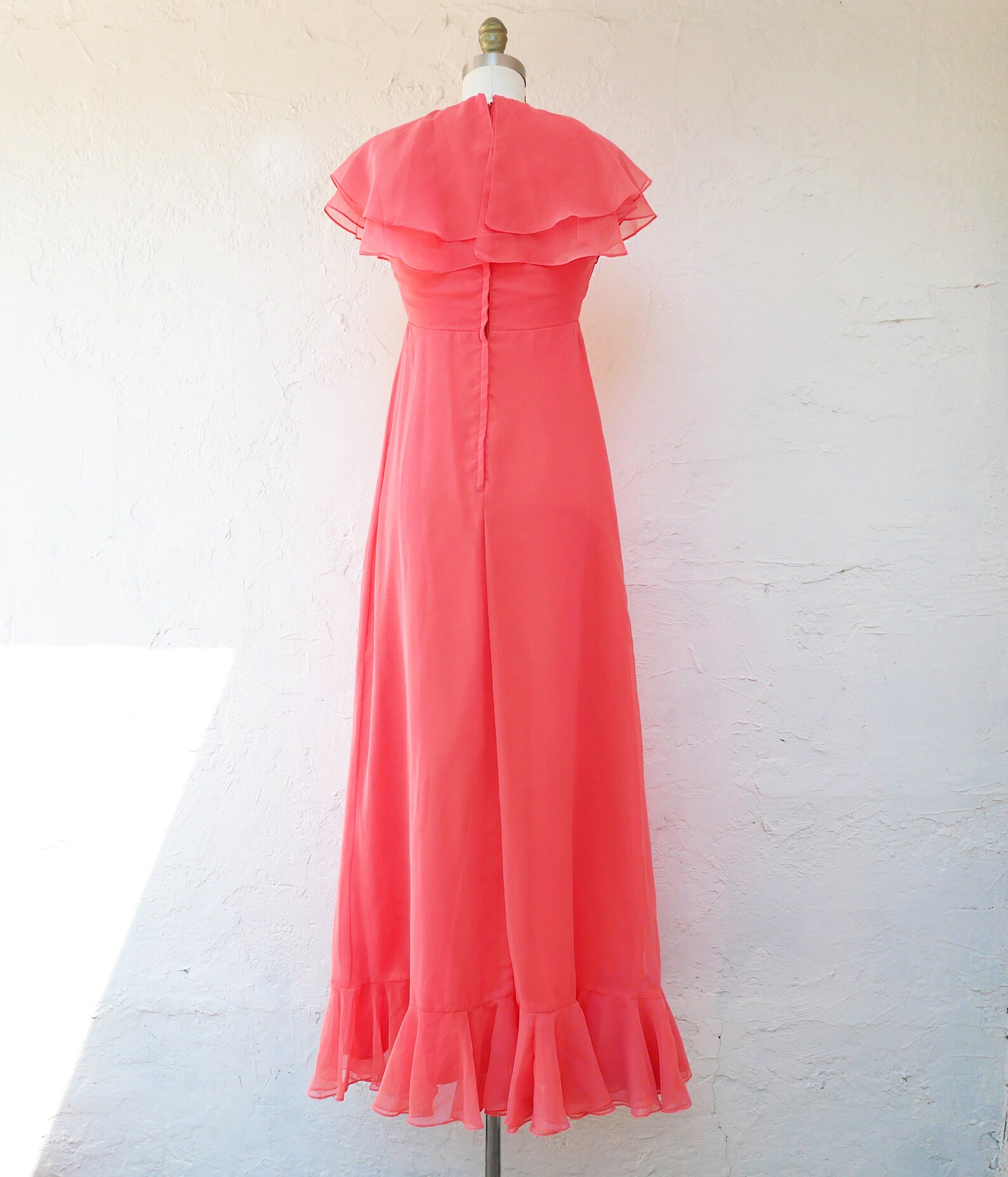 70s Evening Dress 1970s Prom Dress Peach Silk Chiffon Dress - Etsy