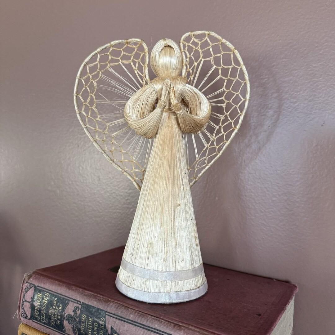 Vtg Corn Husk Straw Angel Doll 8" Xmas Primitive Country Decor Figurine ...