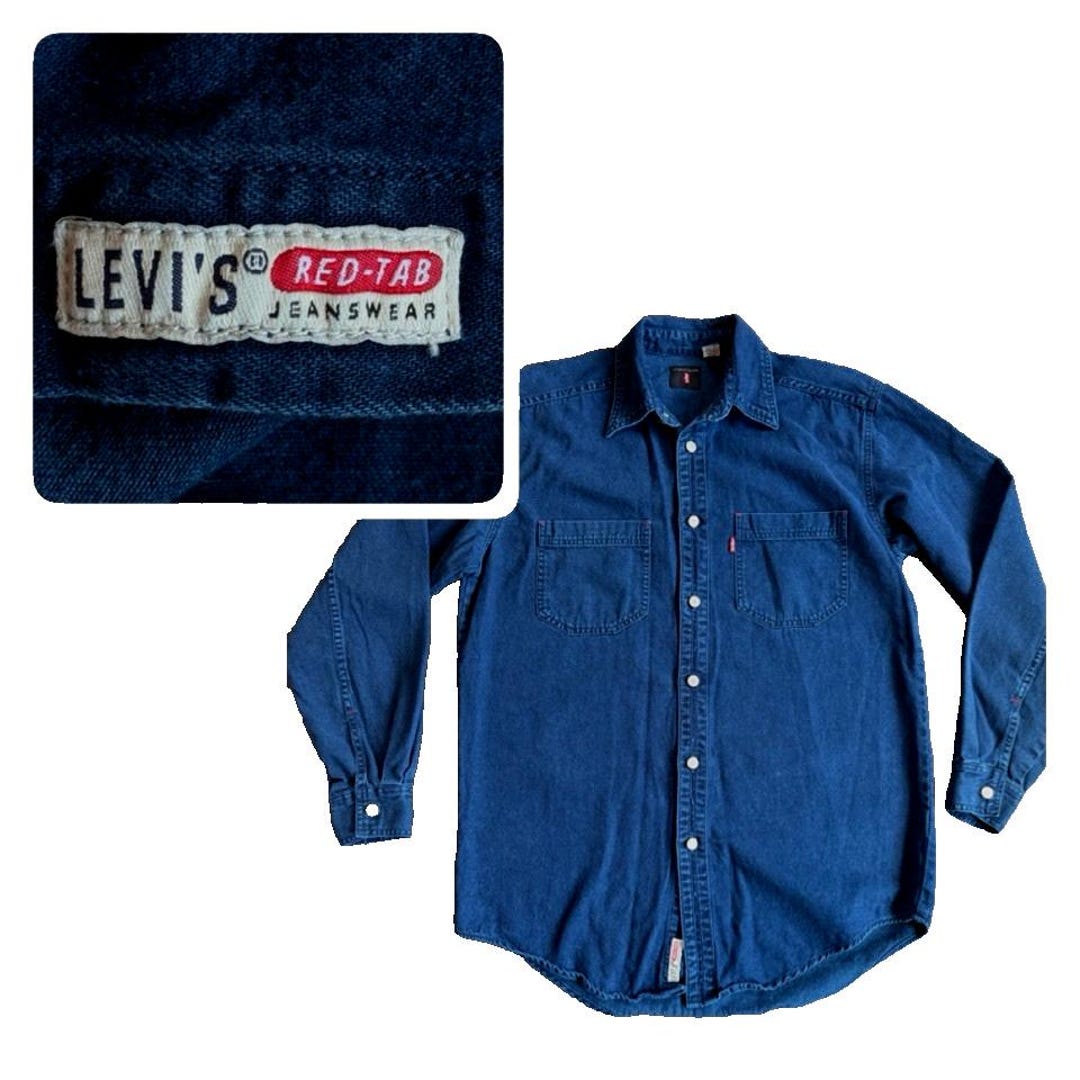 Vtg 90s Y2K Levis Denim Jean Shirt Men S Red Tab Long Sleeve Riveted ...