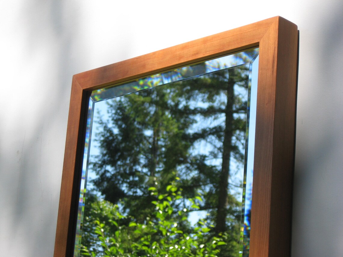 Cherry Wood Deep Frame Utility/safe Hide Mirror With Beveled Glass - Etsy