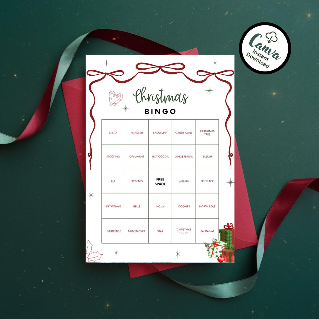 Christmas Bingo Card Template, Editable Canva Template - Etsy UK