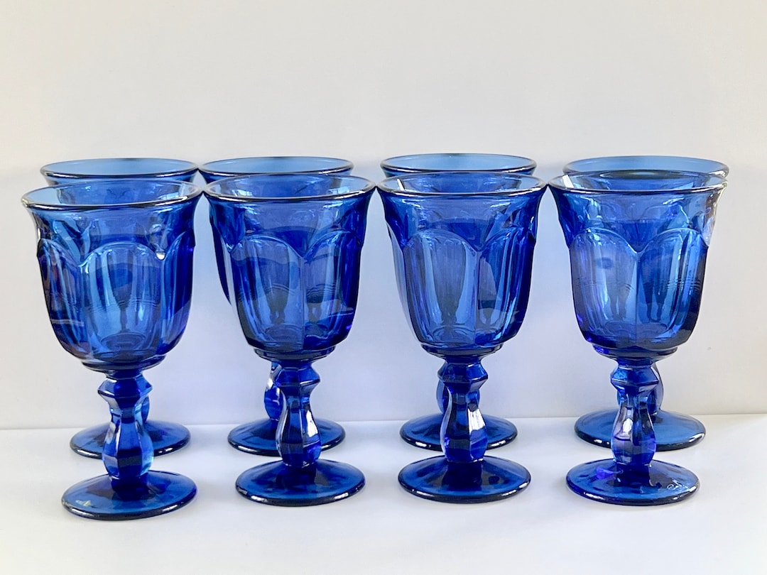 Vintage Cobalt Glassware Set of 8 Imperial Blue Glass Goblets - Etsy