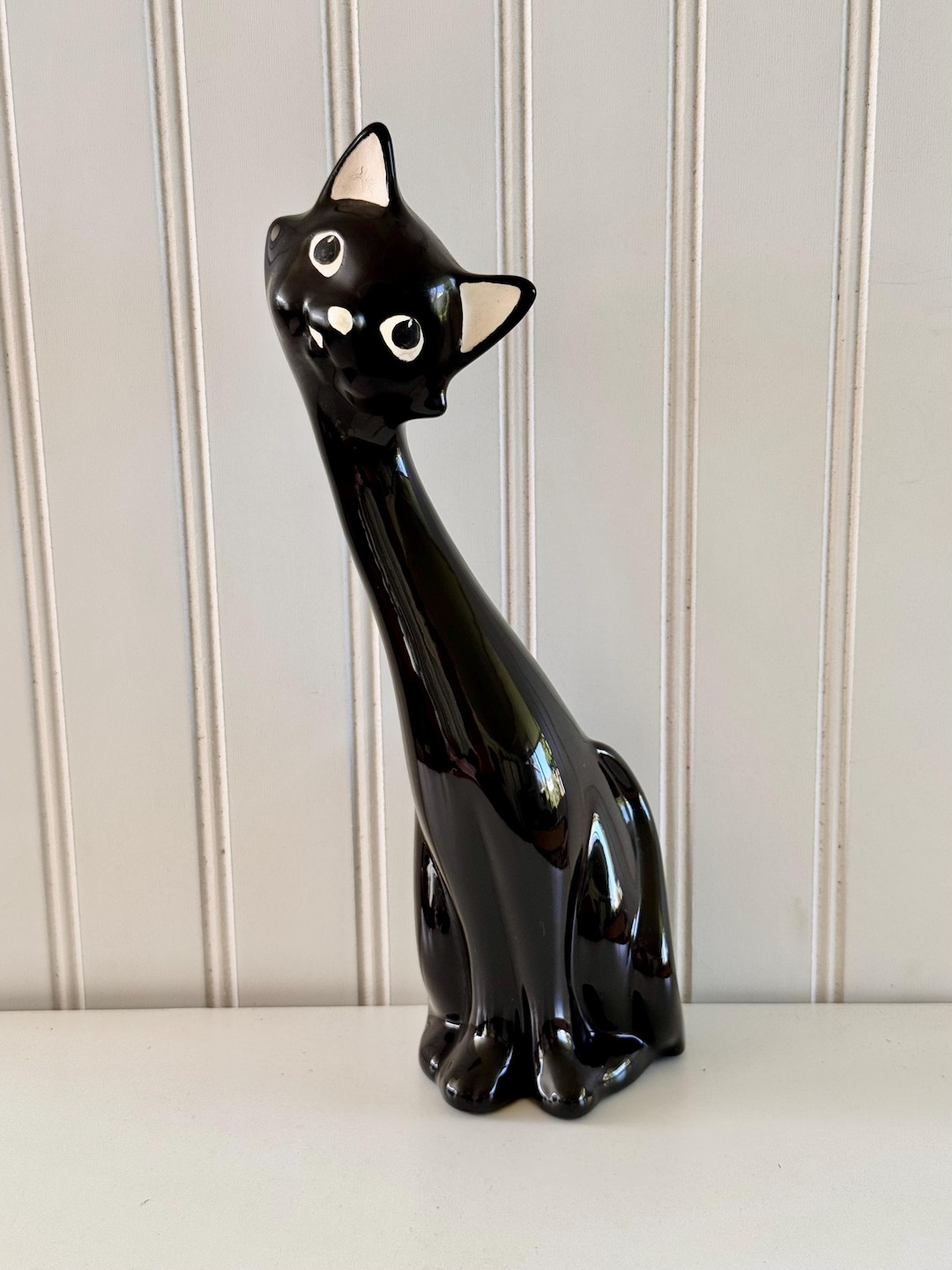 Vintage Long Neck Black Cat Mid Century Figurine - Etsy