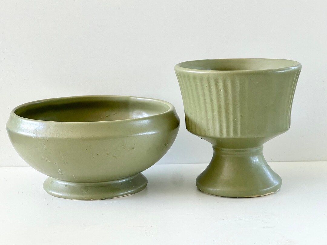 Set of 2 Vintage Mcoy Floraline Pottery Mid Century Matte - Etsy