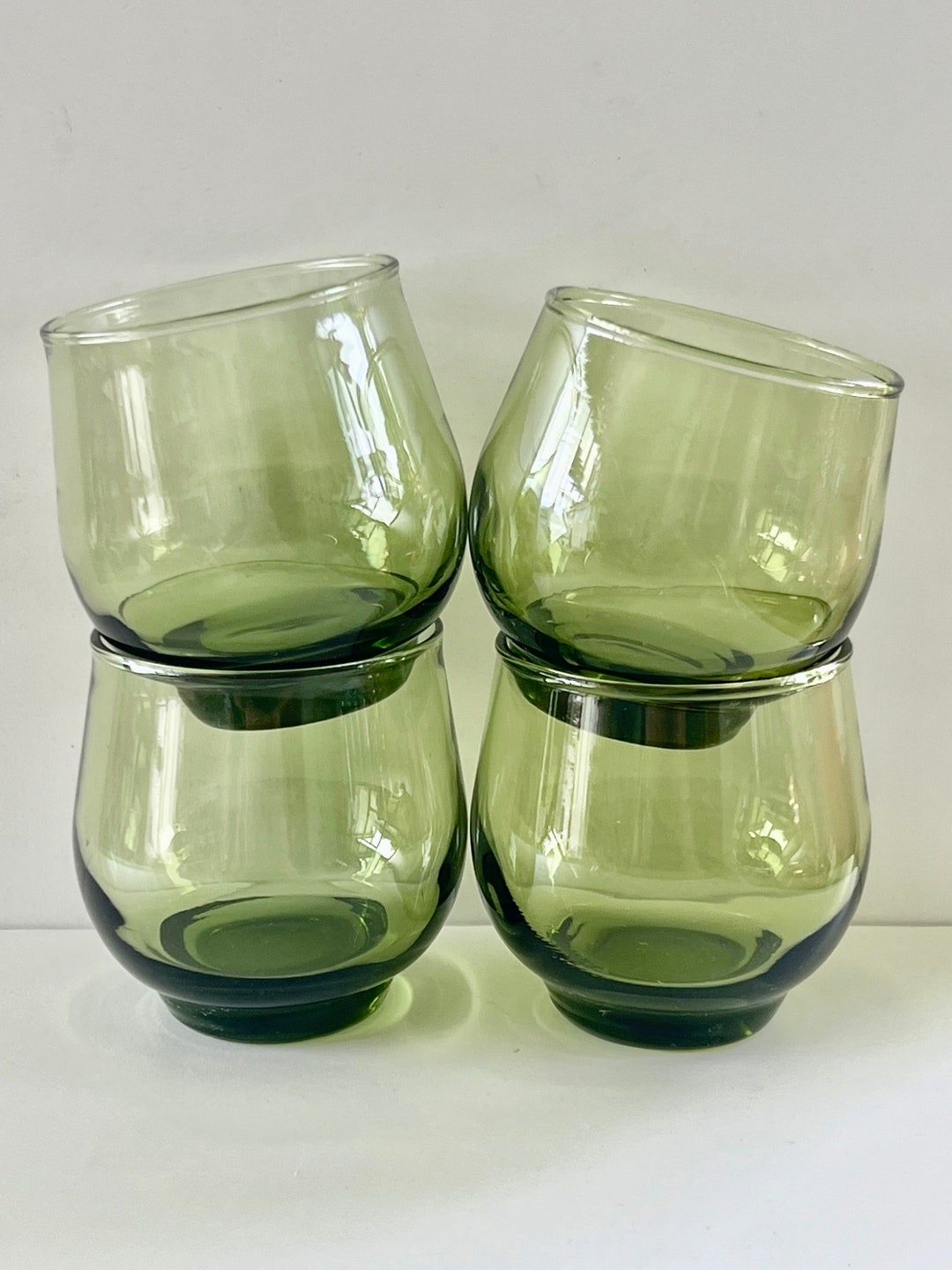 Vintage Set of 4 Green Glass Roly Poly Glasses Mid Century Barware - Etsy