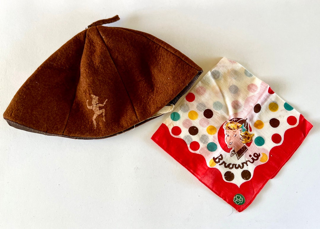 Vintage Brownie Wool Hat and Cotton Polka Dotted Brownie Hankerchief ...