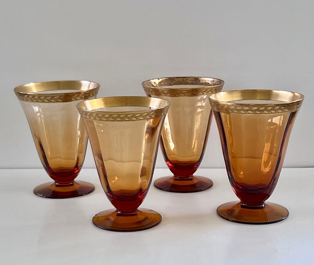 Vintage Tiffin Franciscan Amber Footed Tumblers Laurel Gold - Etsy