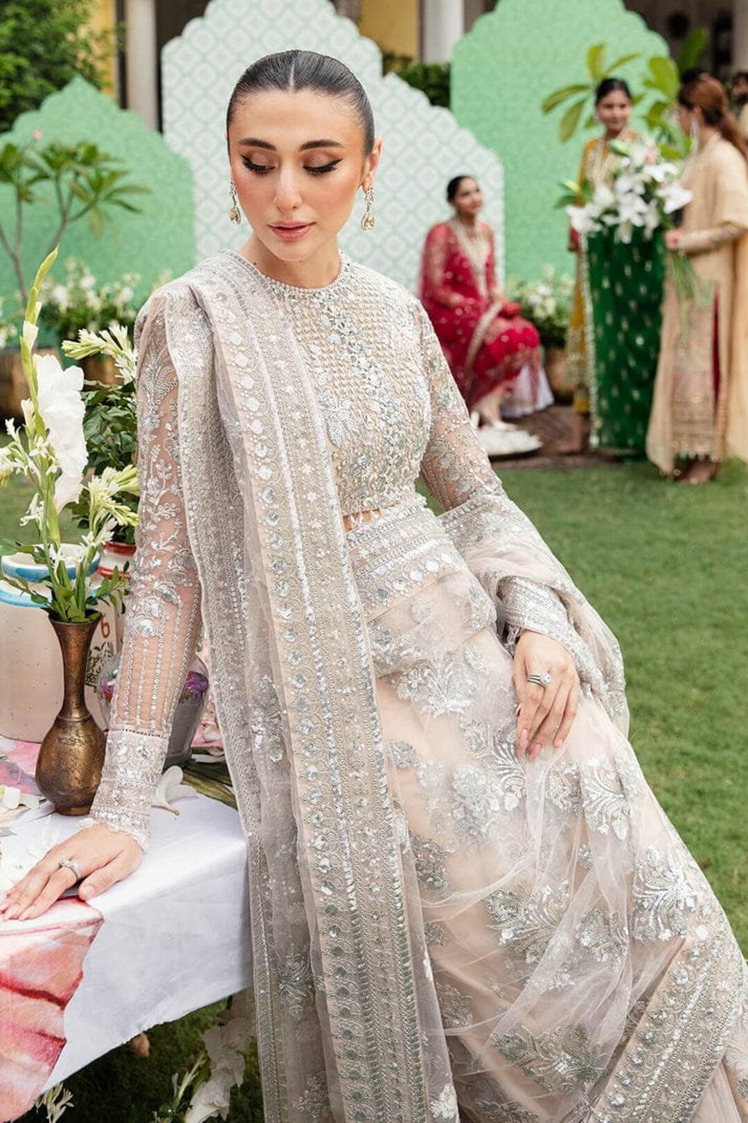 Pakistani Designer Wedding Net Saree | Hand-embellished Bridal Dress ...