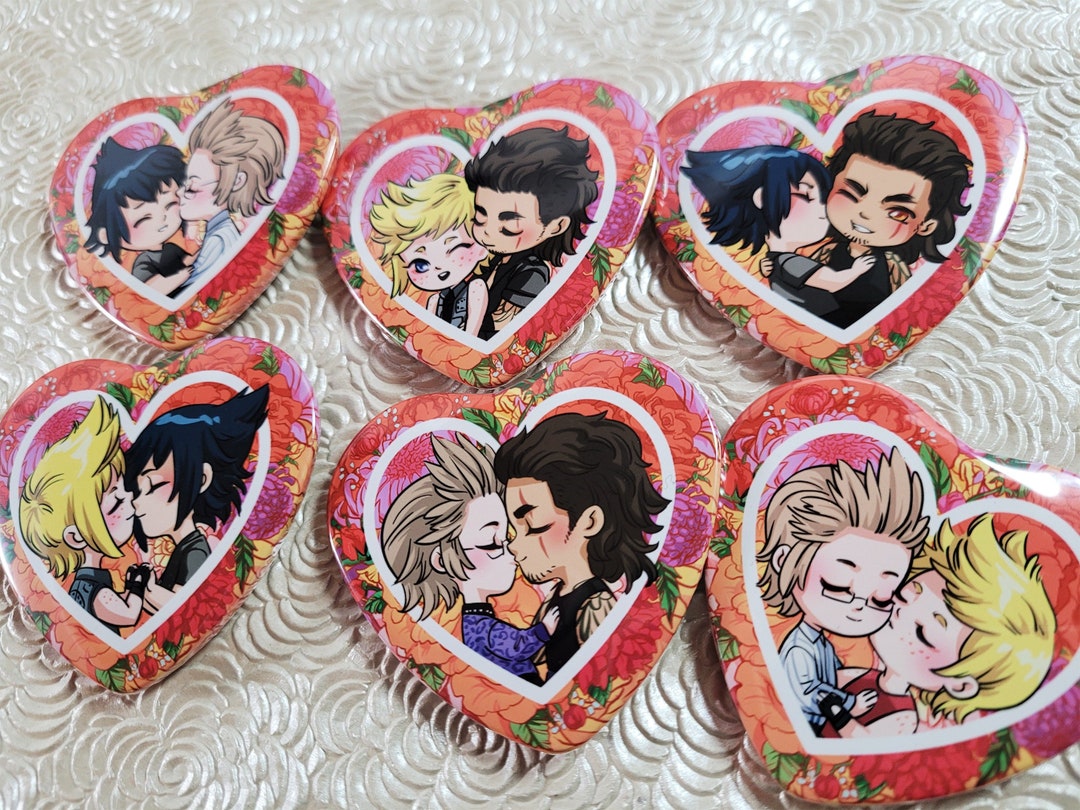FFXV Shippy Chibi Heart Buttons - Ff15 Ignoct Promptio Gladnoct Promnis ...