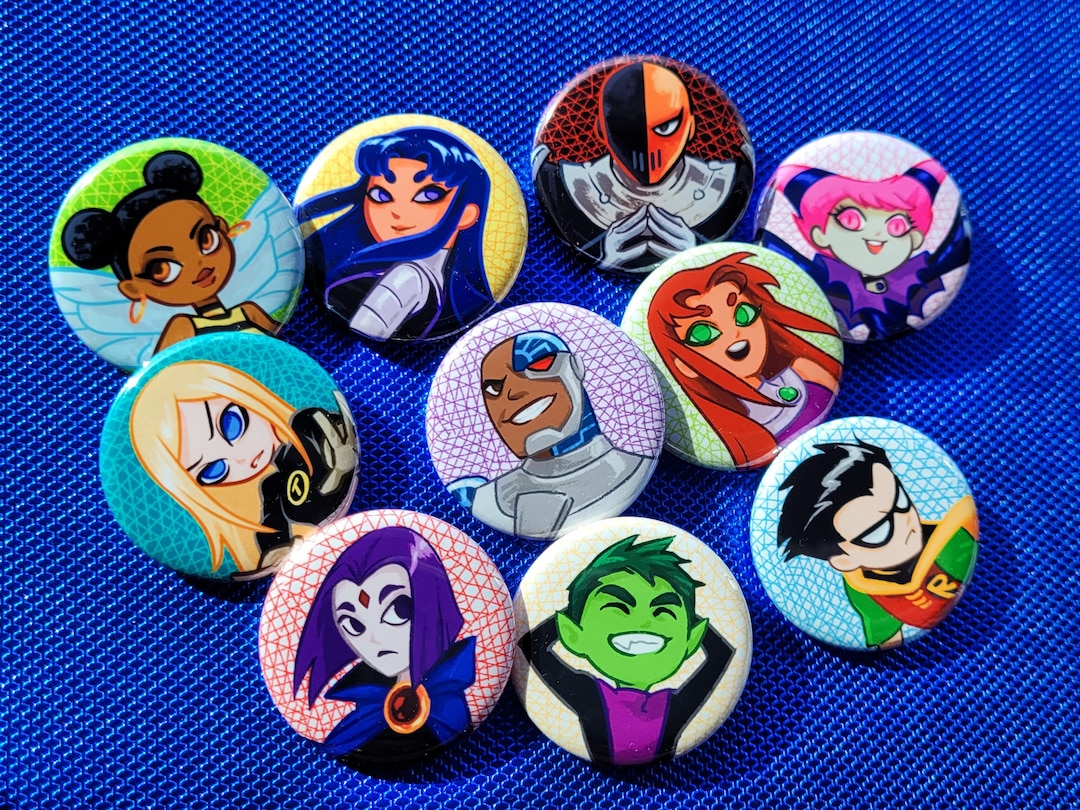 TEEN TITANS - Button Set - Robin Cyborg Raven Beast Boy Starfire ...