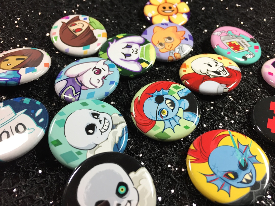 Undertale BUTTON Set - Frisk Toriel Sans Papyrus Undyne Alphys Blooky ...