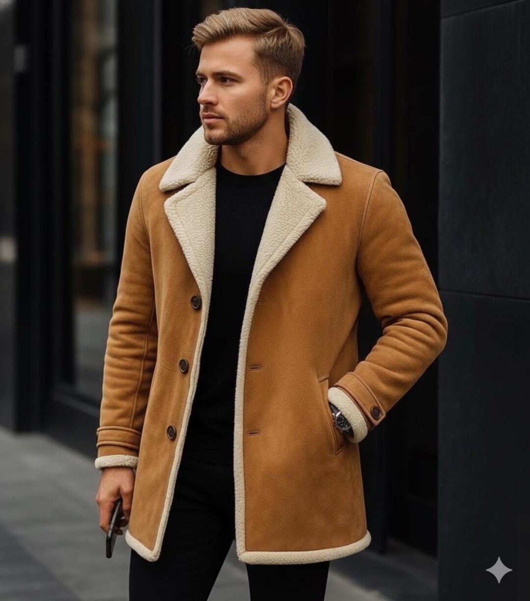 Men’s Winter Shearling Coat | 100% Real Leather Jacket | Warm Lined ...