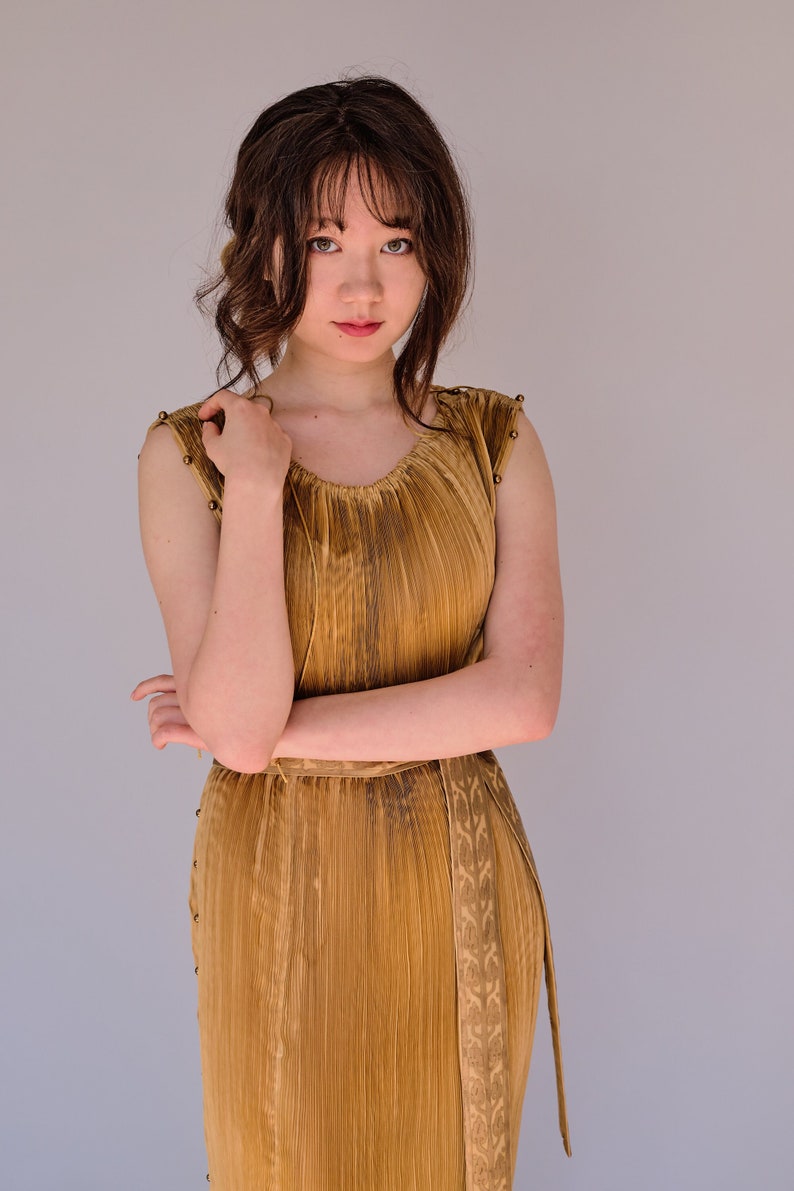 Fortuny Inspired Pleated Gold Silk Gown - Etsy