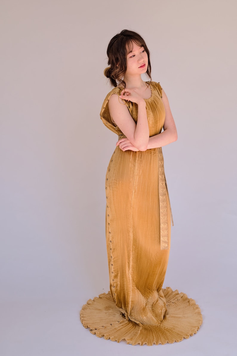 Fortuny Inspired Pleated Gold Silk Gown - Etsy