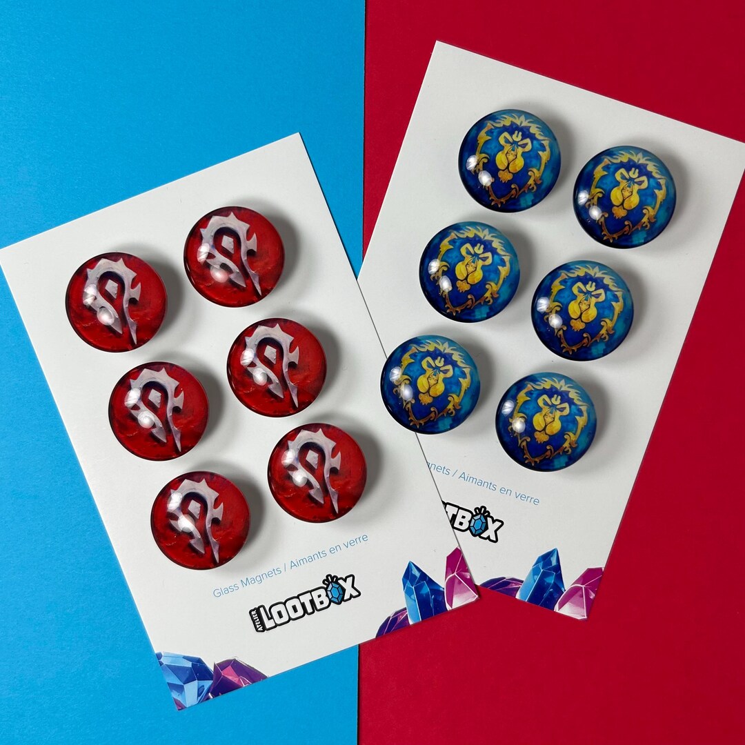 World of Warcraft Fridge Magnets, Horde and Alliance Set of 6 Glass ...