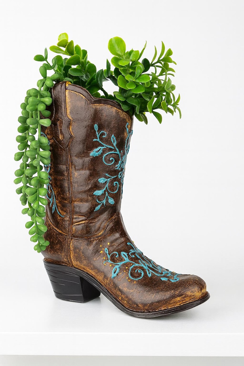 Rustic Cowboy Boot Planter – Resin Western Cowboy Boot Vase | Farmhouse ...