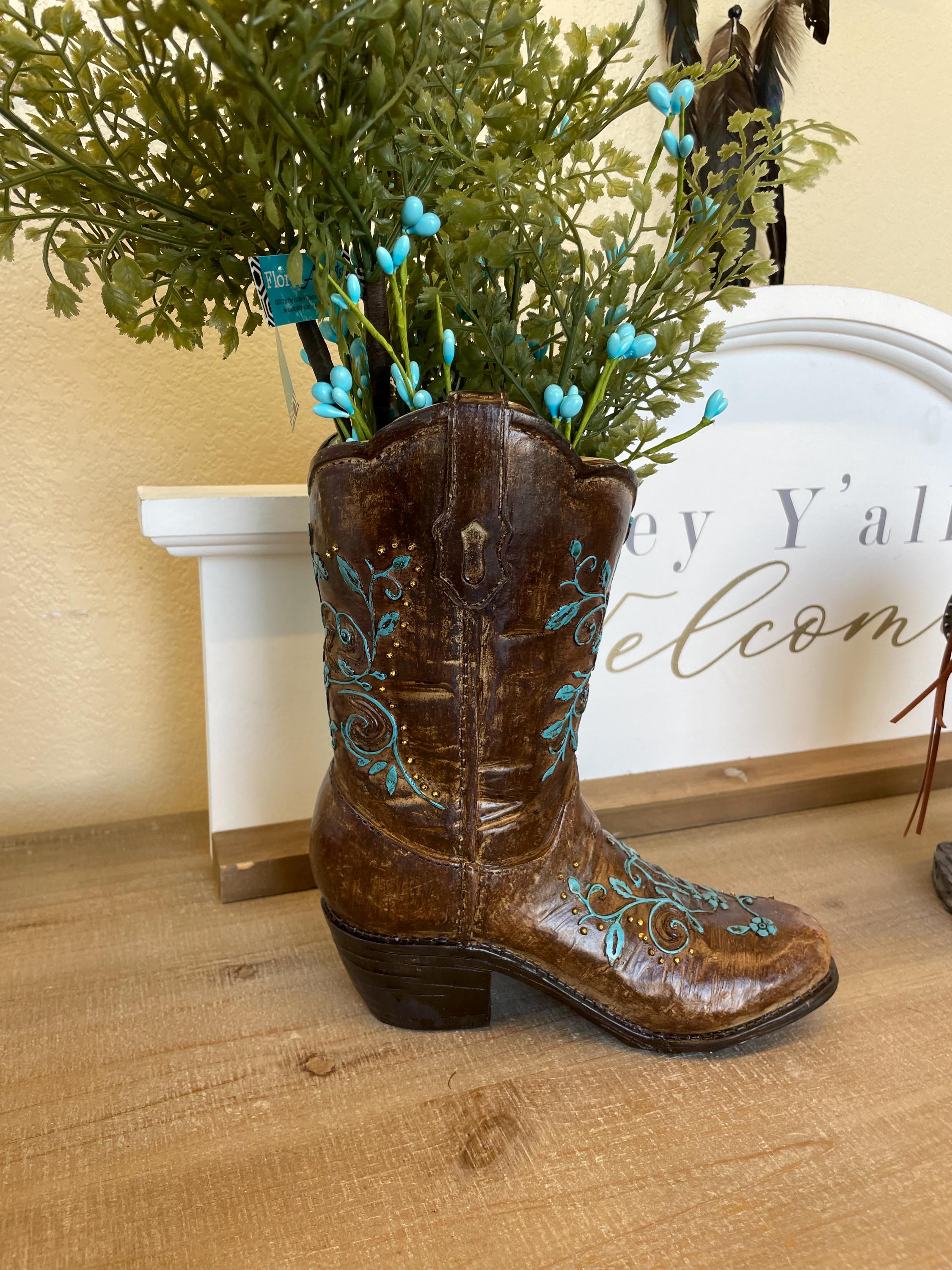 Rustic Cowboy Boot Planter – Resin Western Cowboy Boot Vase | Farmhouse ...