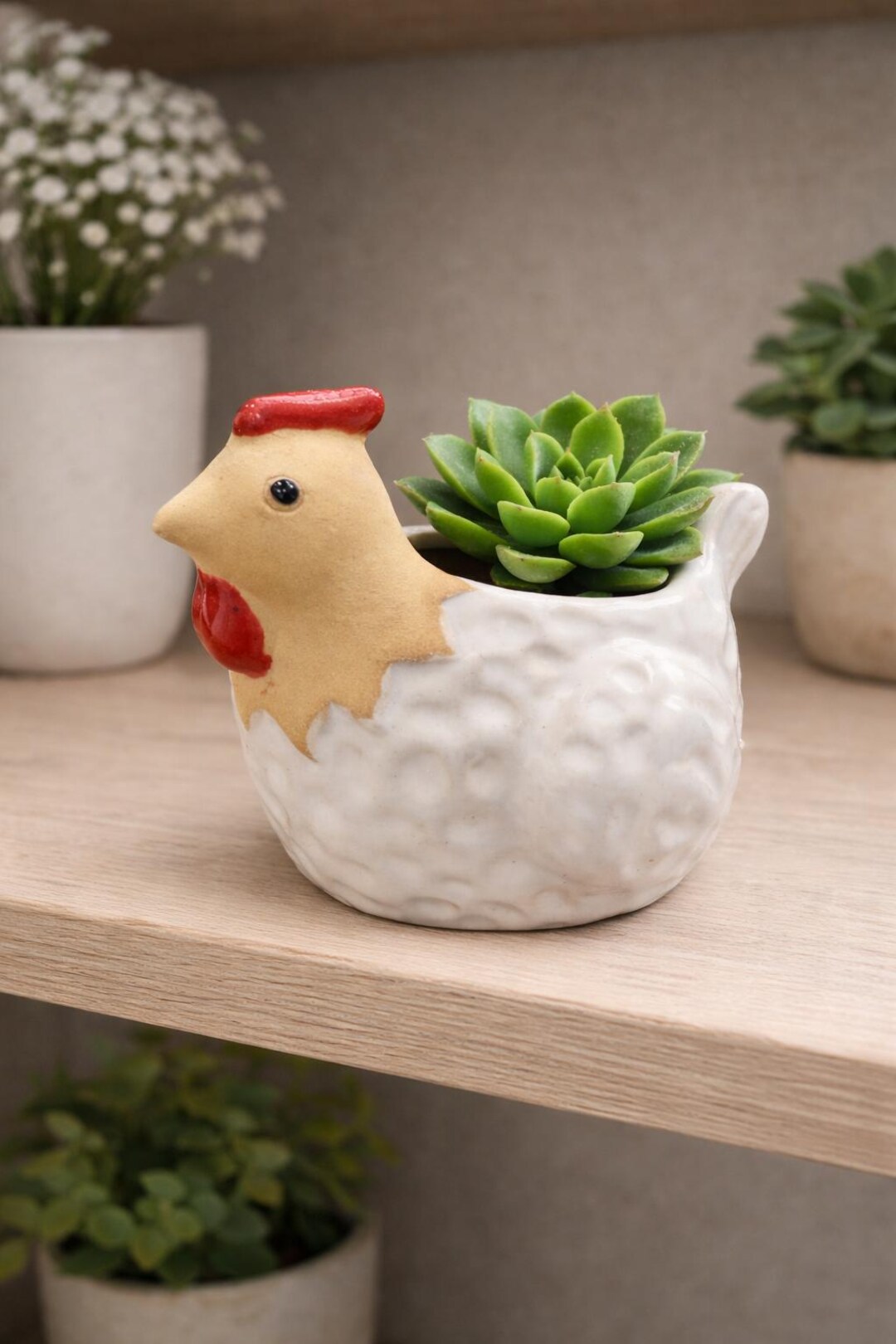 Chicken Planter | Cute Farmhouse Hen Pot | Ceramic Animal Planter ...