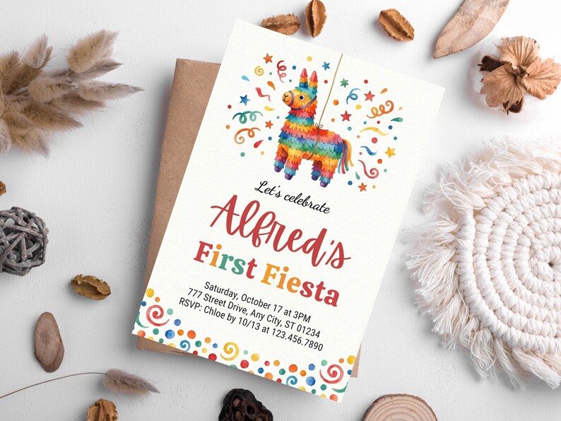 Editable First Fiesta Birthday Invitation, Colorful Fiesta Party Invite ...