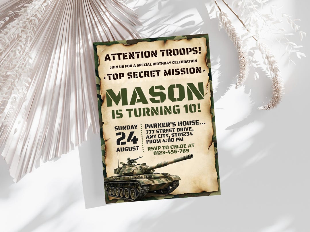 Military Army Birthday Invitation, Top Secret Mission Party Invite ...