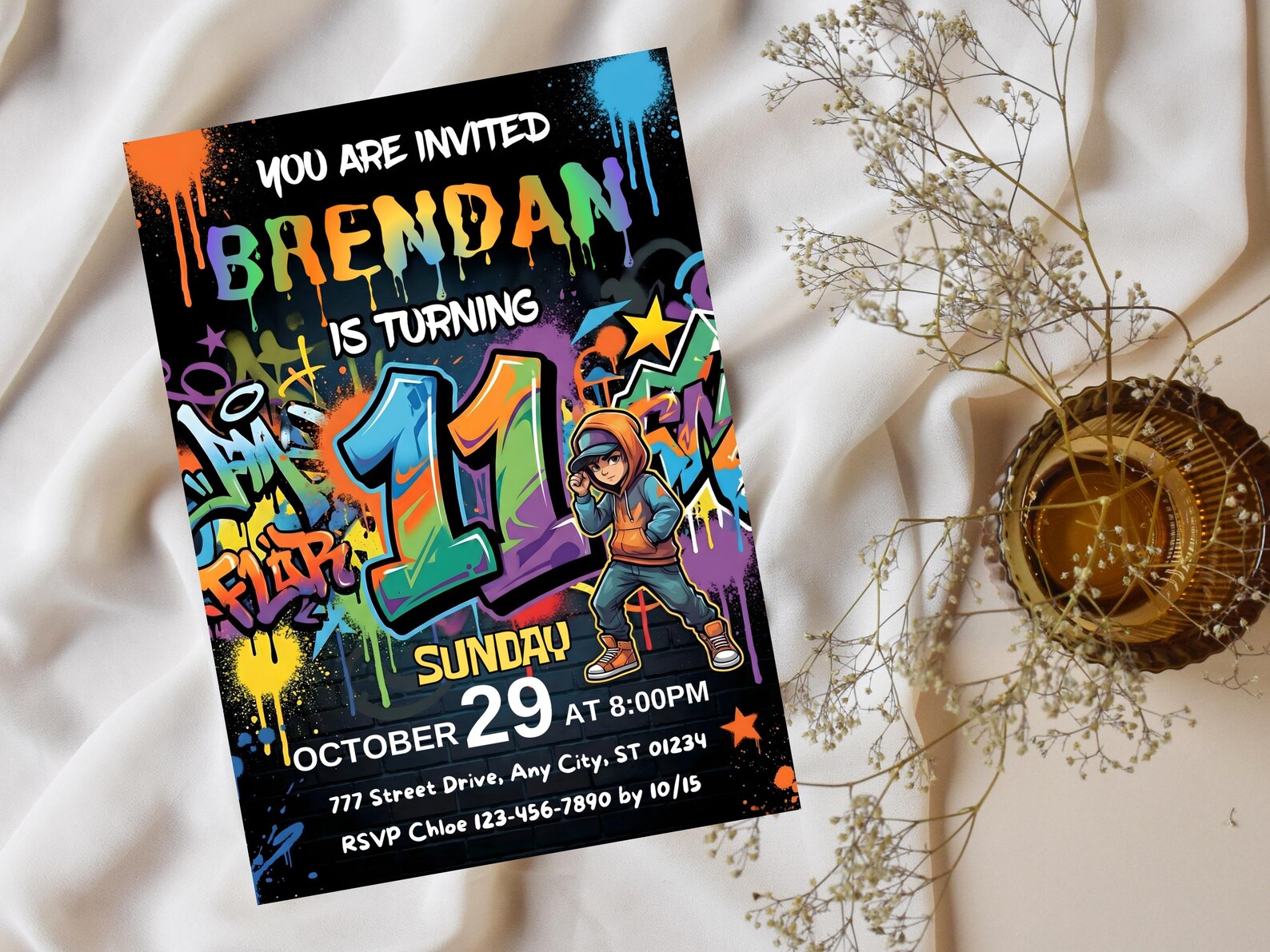 Graffiti Birthday Invitation, Custom Age and Skin Tone, Hip Hop Party ...