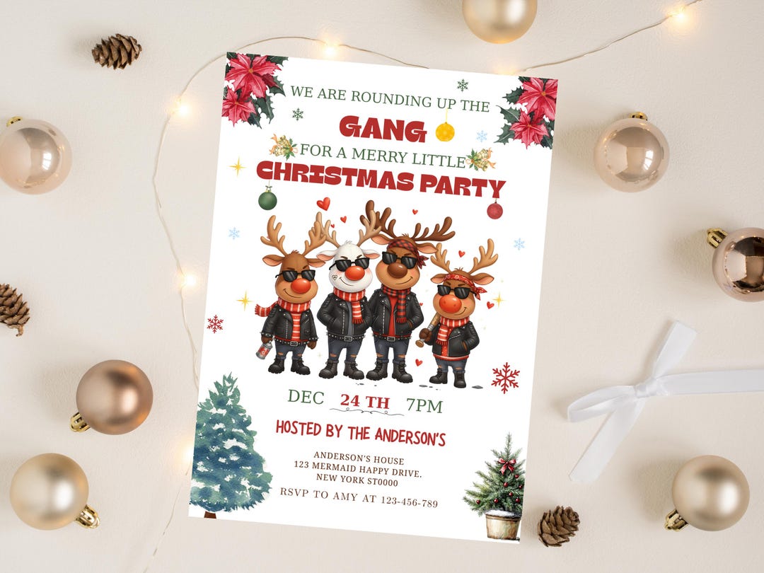 Rounding up the Gang Christmas Invitation, Cute Reindeer Holiday Party ...
