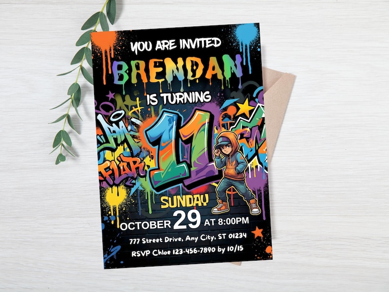 Graffiti Birthday Invitation, Custom Age and Skin Tone, Hip Hop Party ...