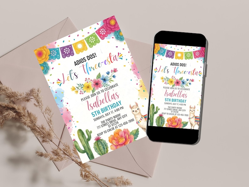 Adios Dos Birthday Invitation, Fiesta Third Birthday Party Invite ...