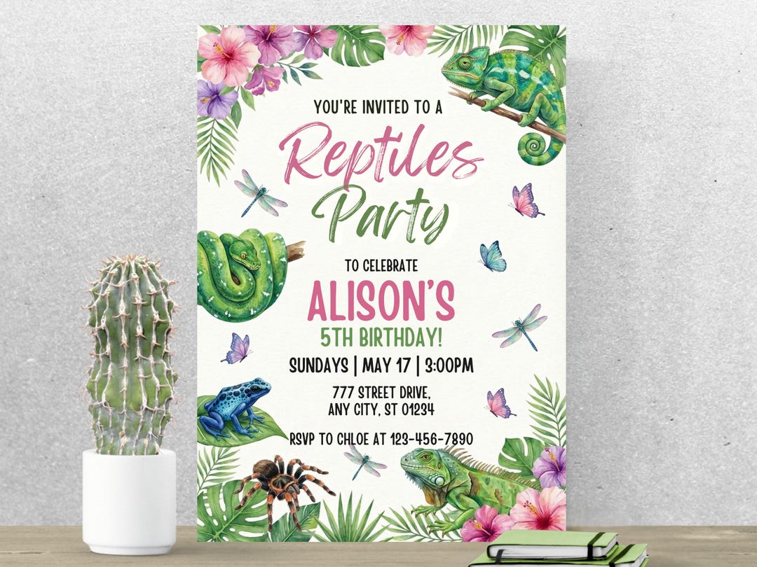 Reptiles Birthday Invitation, Reptile Party Invite, Editable Canva ...
