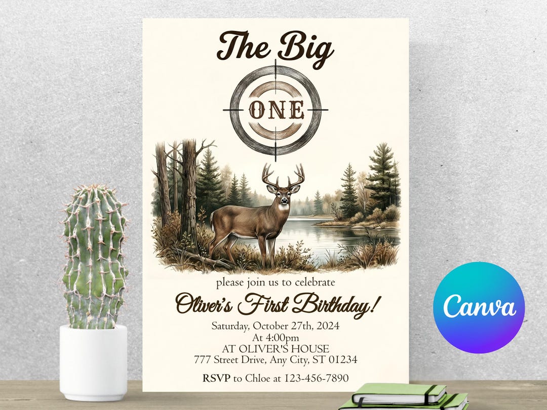 Editable the Big One First Birthday Invitation, Hunting Theme Birthday ...